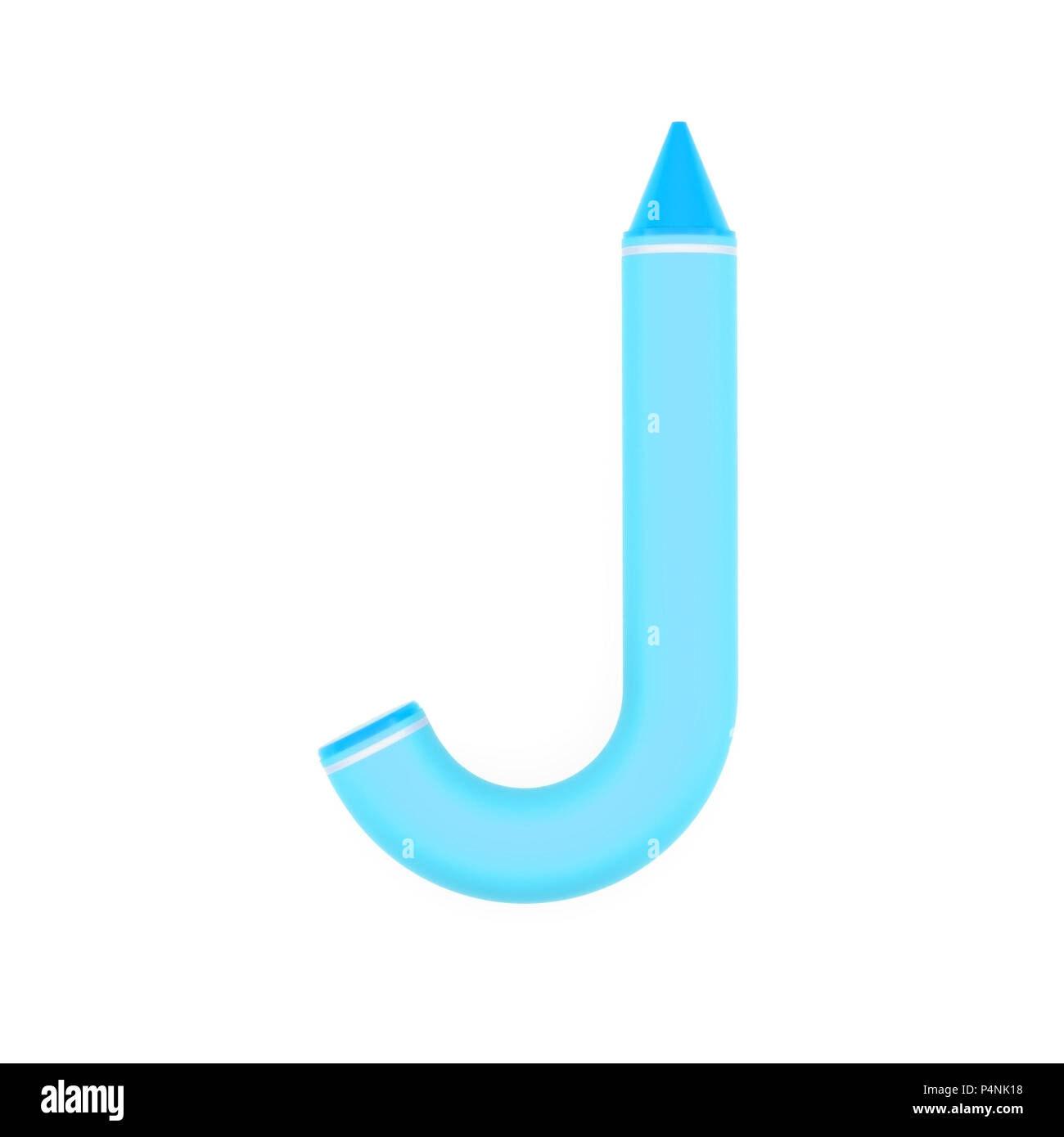 Colored wax crayons assembled like capital letter J on white background ...