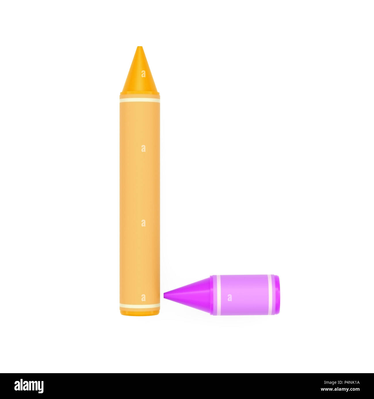 Colored wax crayons assembled like capital letter L on white background ...