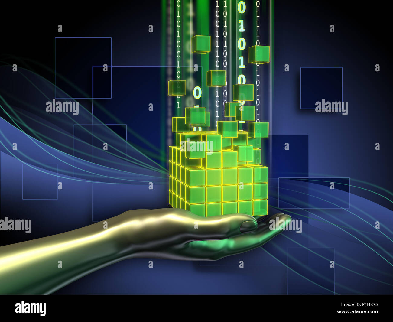 Android hand collecting some data cubes. Digital illustration Stock ...