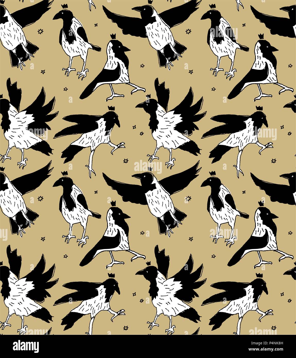 White crows in crowns color seamless pattern Stock Vector Image & Art ...