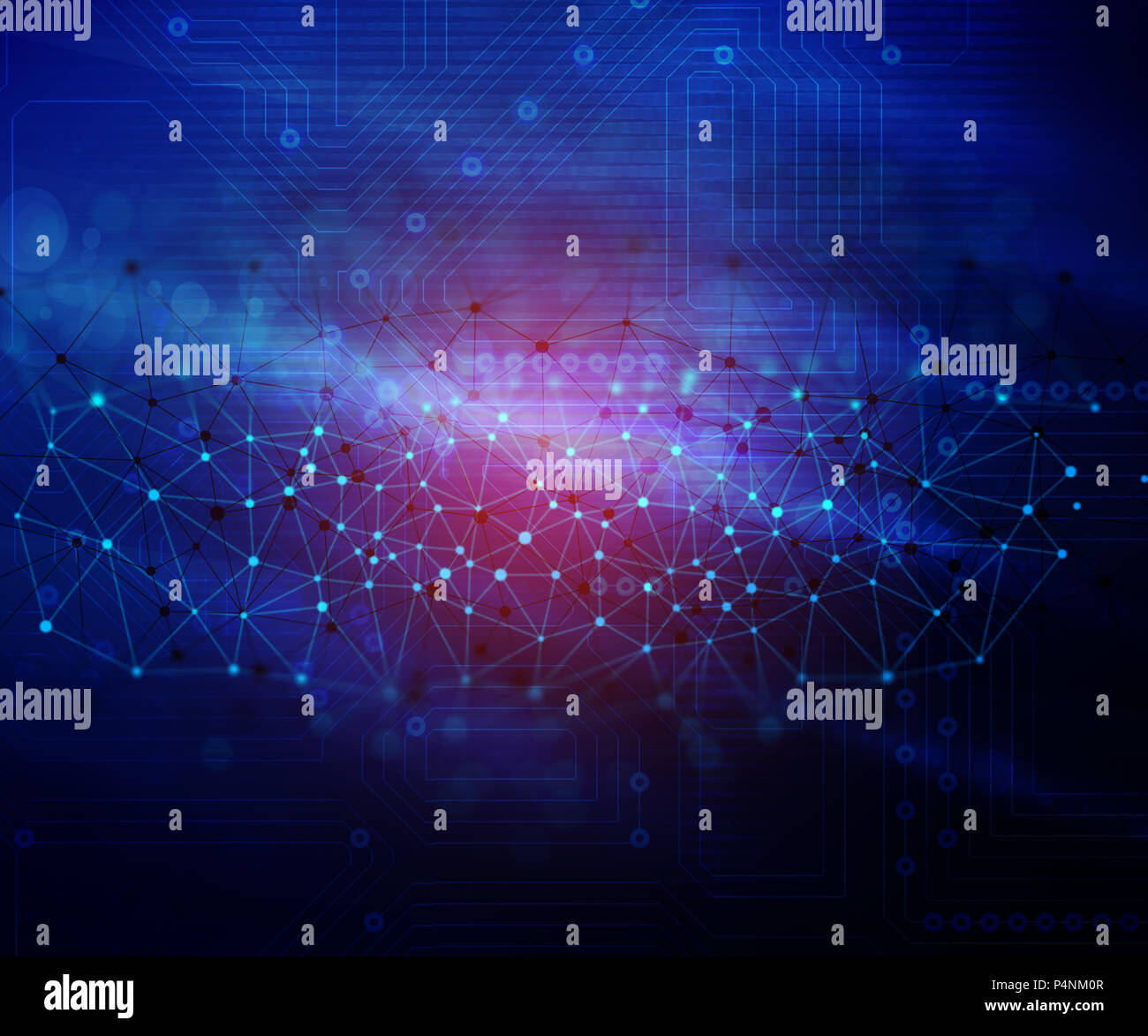 Abstract techno background with connecting dots and circuit board image ...