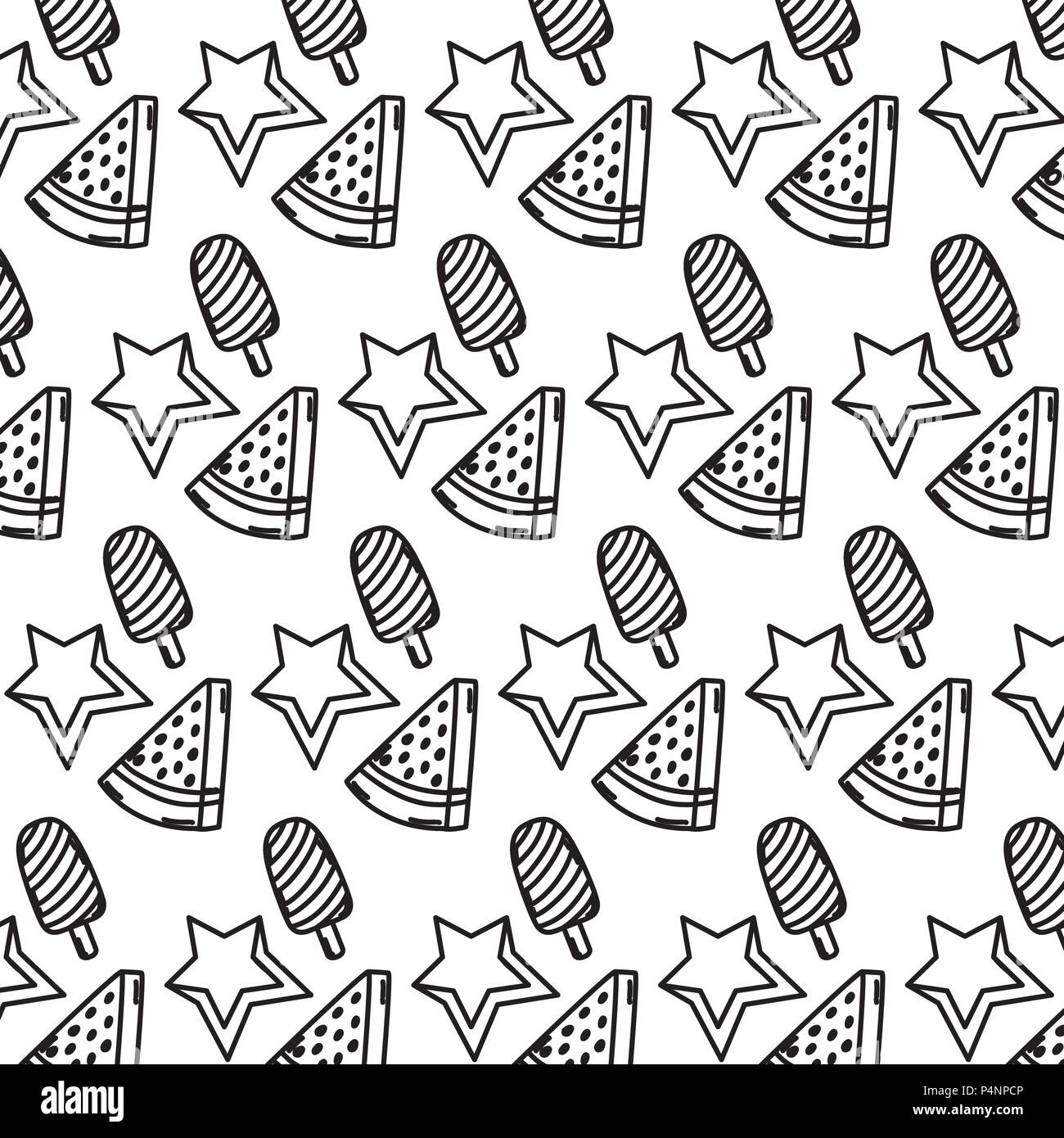 line watermelon with star and ice lolly background vector illustration ...