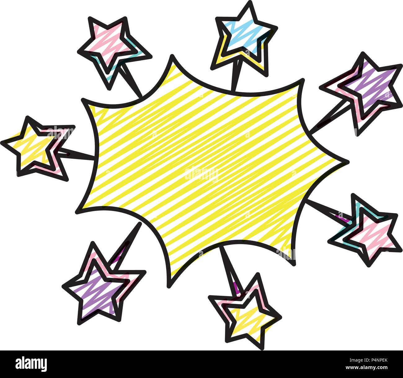 doodle figure pop art message with stars vector illustration Stock ...
