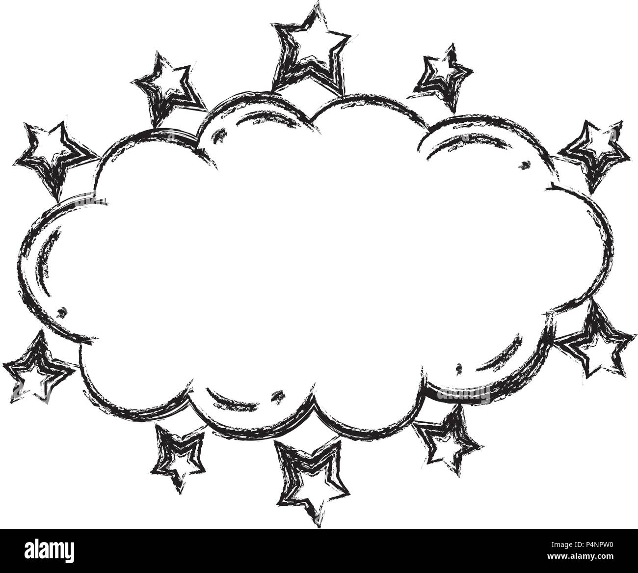 grunge nature fluffy cloud with stars style vector illustration Stock ...