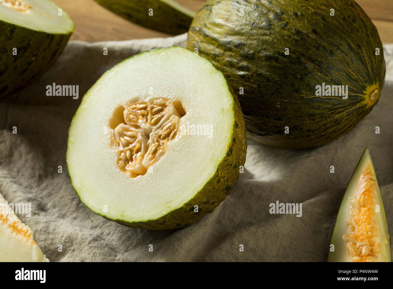 Raw Green Organic Santa Claus Melon Ready to Eat Stock Photo - Alamy