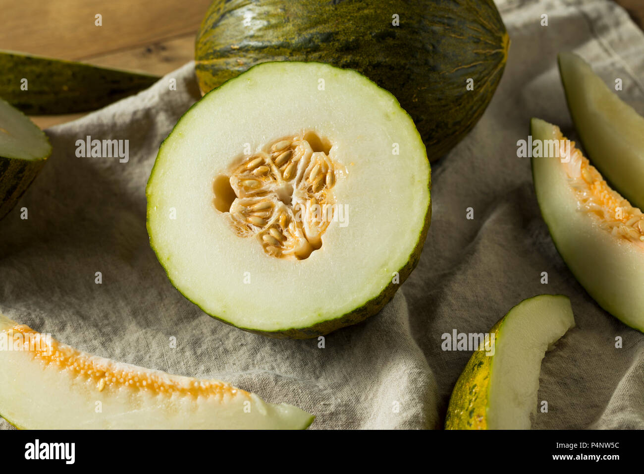 Raw Green Organic Santa Claus Melon Ready to Eat Stock Photo - Alamy