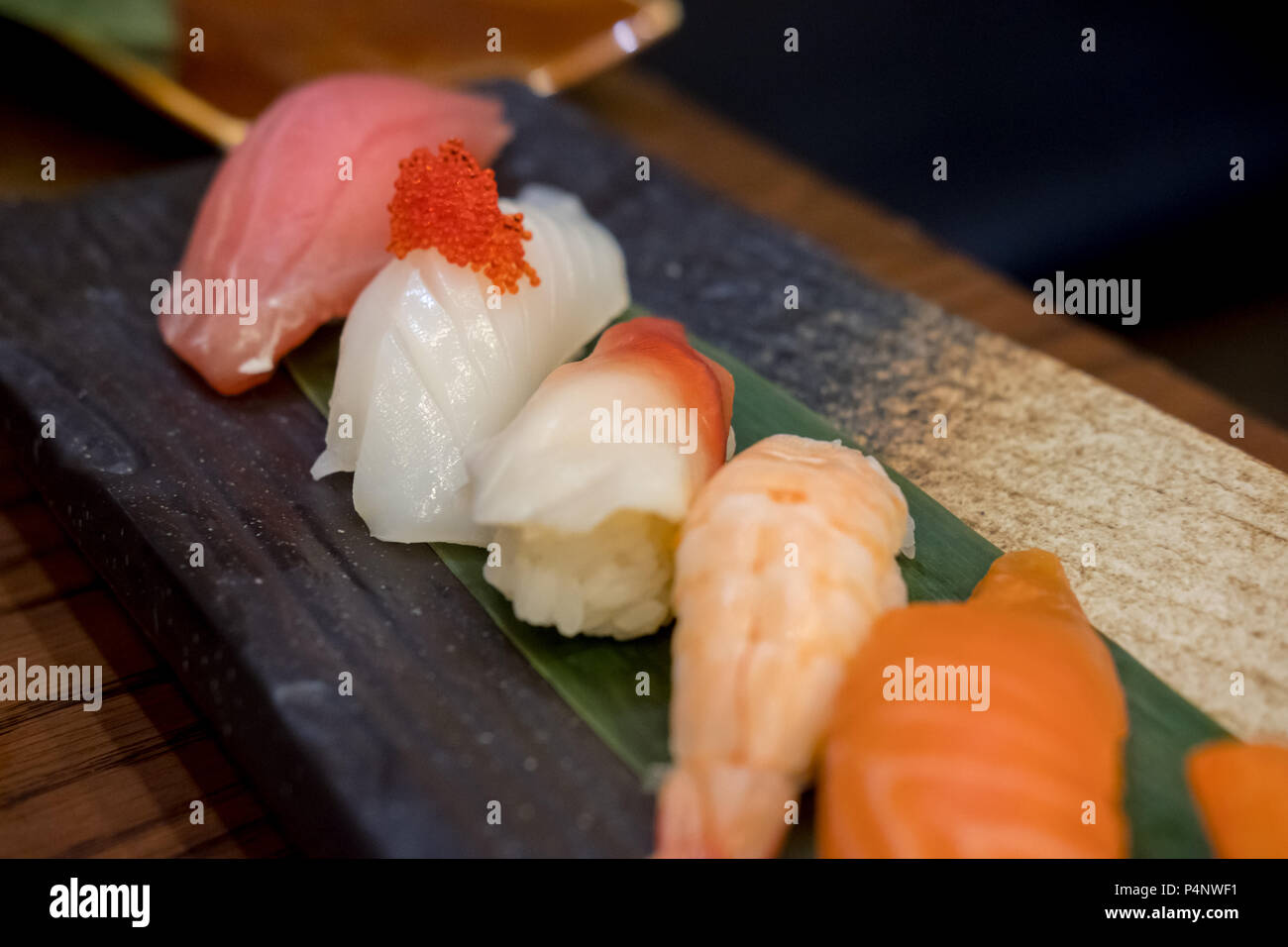 Sushi set, served on plate in a restaurant Stock Photo - Alamy