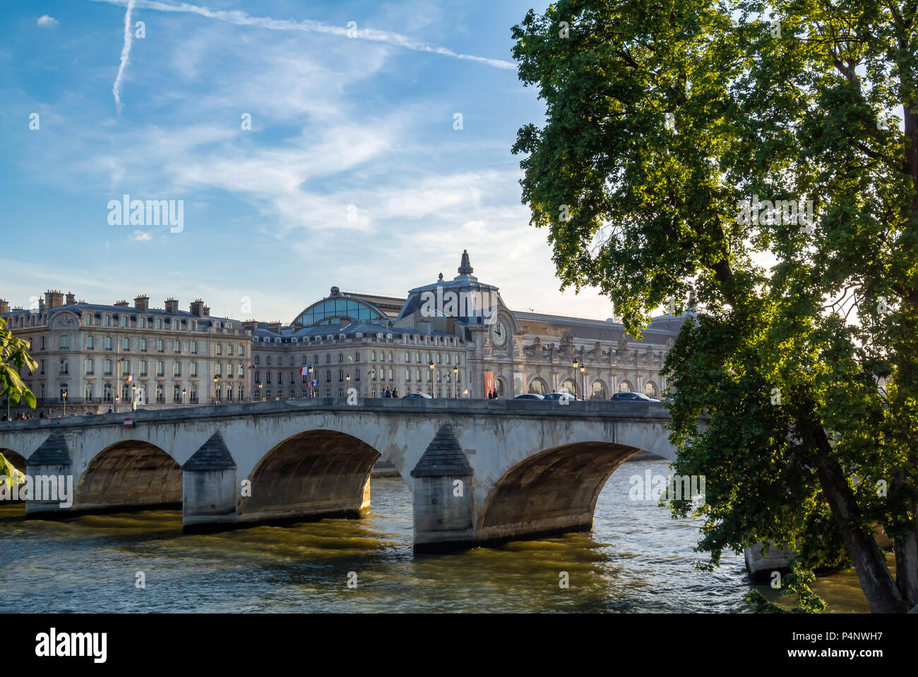 Pont Royal bridge with Orsay museum, Musee d'orsay which is a former ...