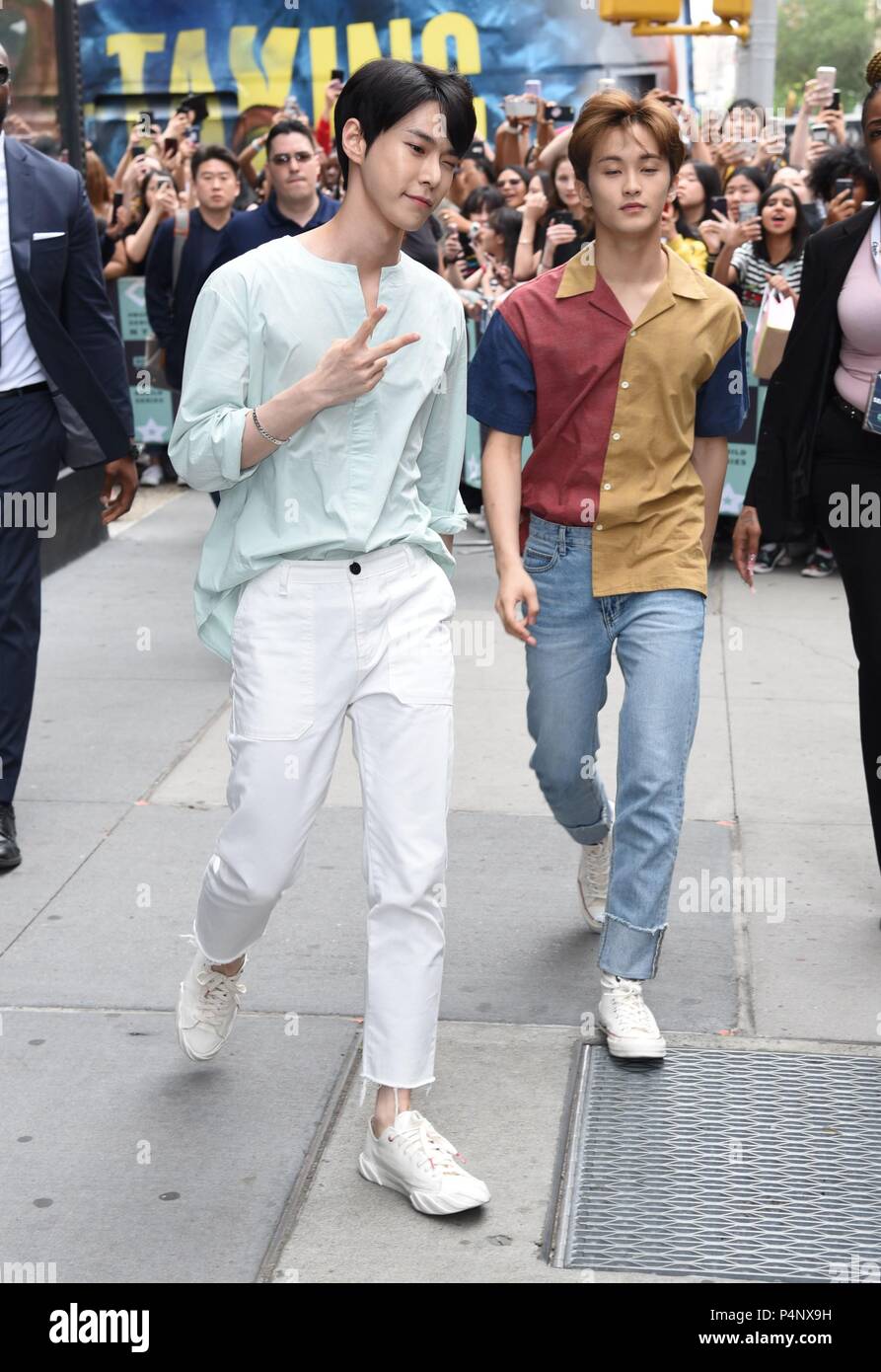 New York, NY, USA. 22nd June, 2018. NCT 127, Doyoung, Mark, seen at BUILD Series out and about ...