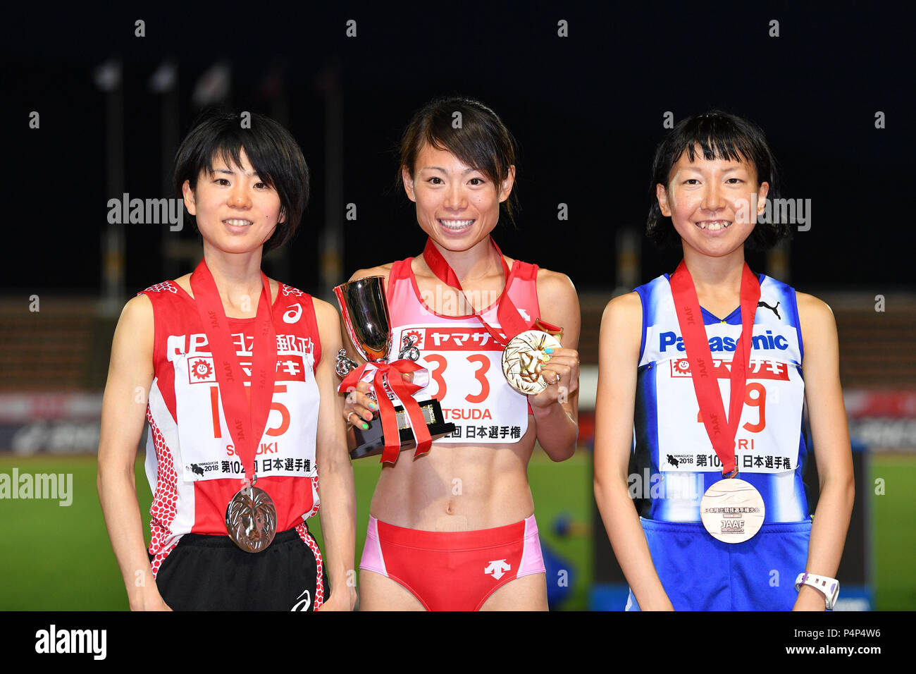Ishin Me-Life Stadium, Yamaguchi, Japan. 22nd June, 2018. (L-R) Ayuko ...