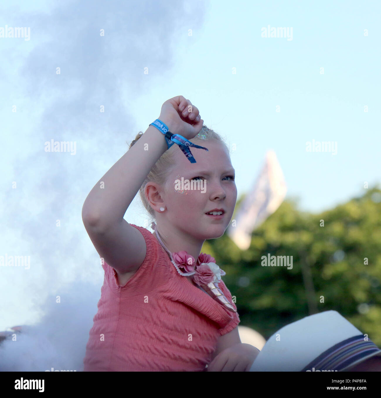 Newport, UK. 22 June 2018. Rita Ora proves her quirky sense of style in ...