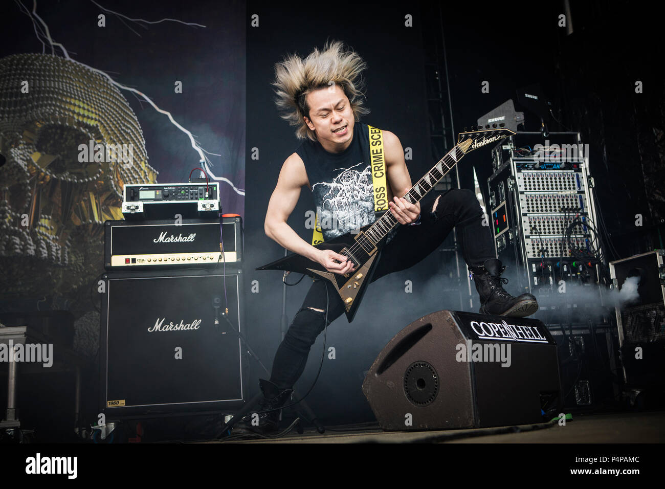 Denmark, Copenhagen - June 22, 2018. The Japanese metal band Crossfaith ...