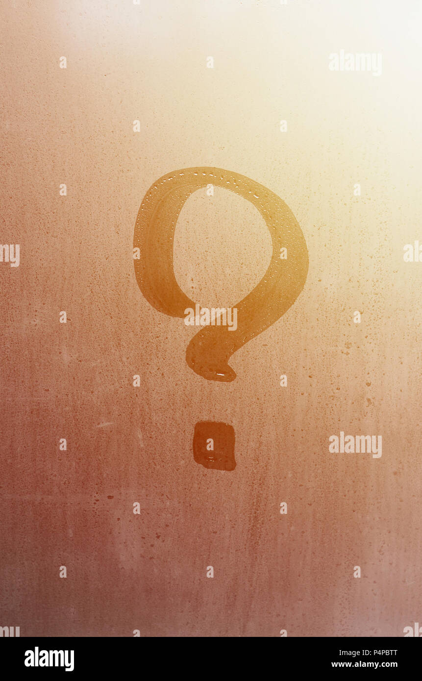 The inscription on glass, question mark concept. Question sign is ...