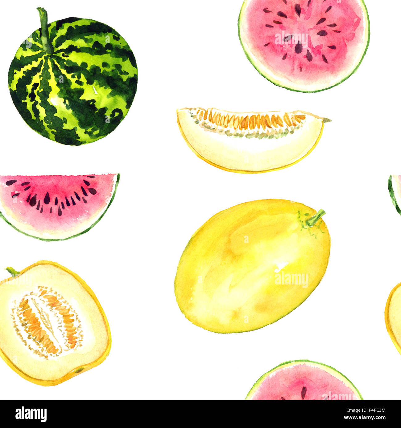Yellow ripe melons and striped watermelons, cut slices, seamless ... Yellow ripe melons and striped watermelons, cut slices, seamless ...
