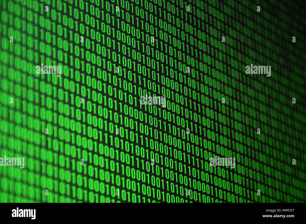An image of a binary code made up of a set of green digits on a black ...