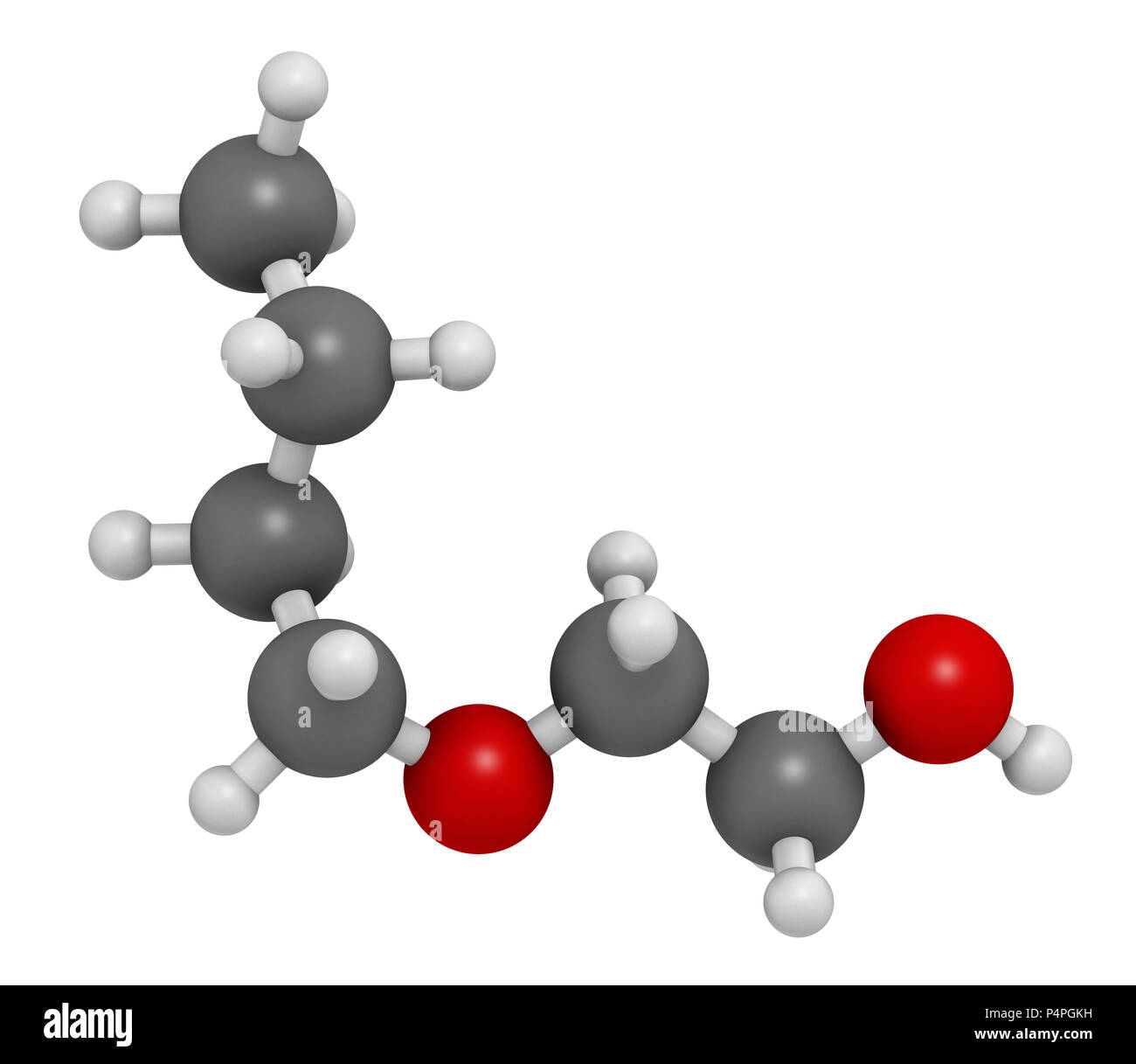 2-butoxyethanol molecule. Used as solvent and surfactant. 3D rendering ...