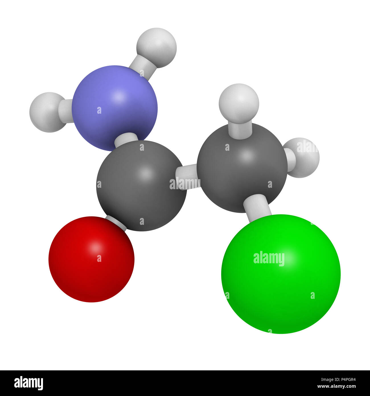 Chloroacetamide preservative molecule. 3D rendering. Atoms are ...