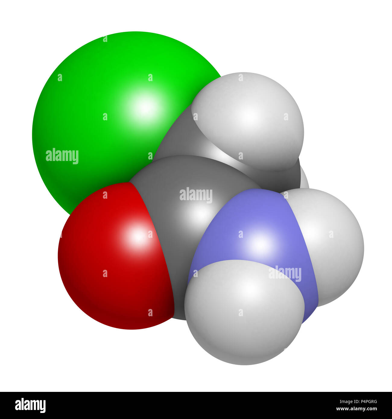 Chloroacetamide preservative molecule. 3D rendering. Atoms are ...