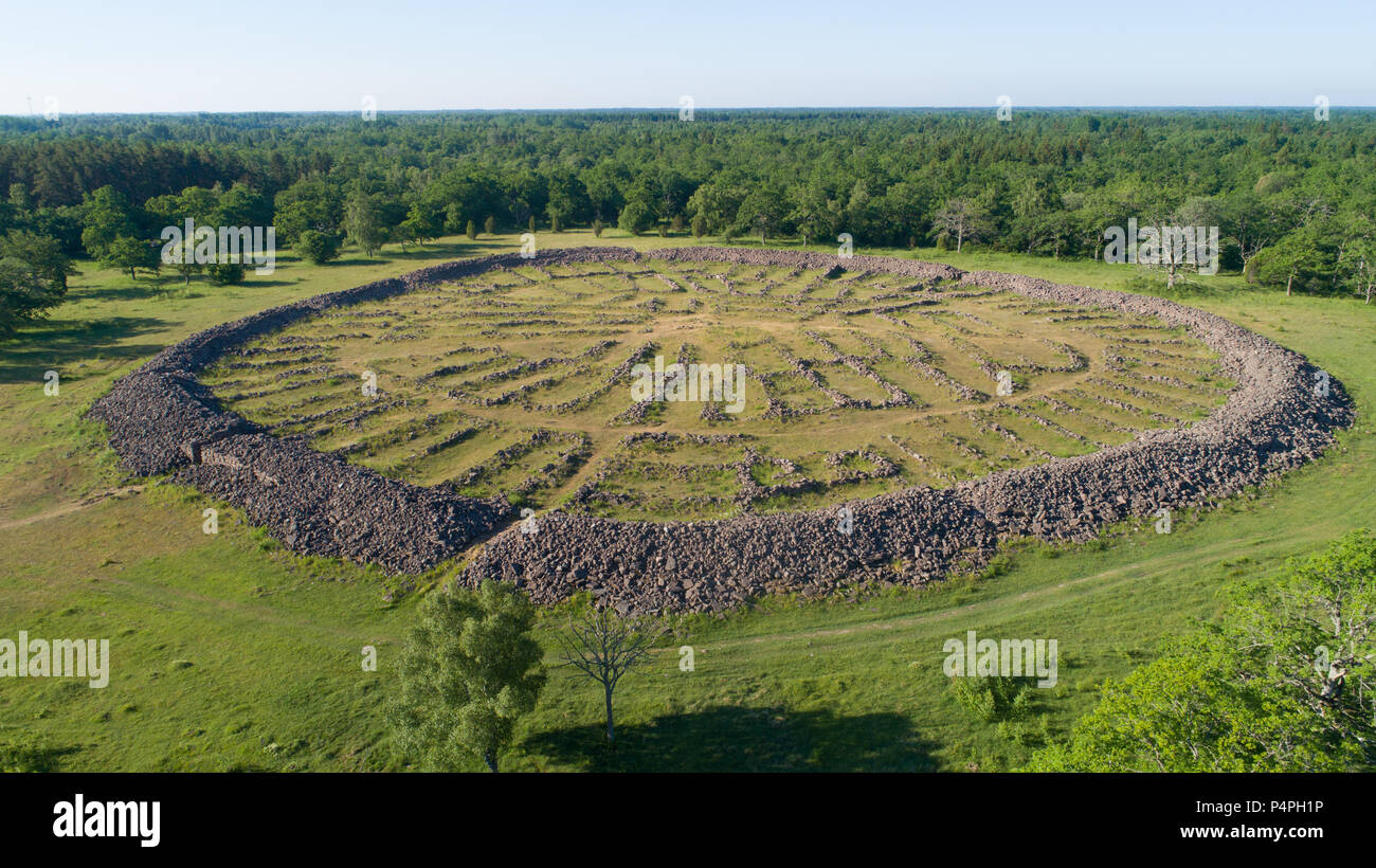 Aerial photo of Ismantorp, an Iron Age fortification on Öland, Sweden ...