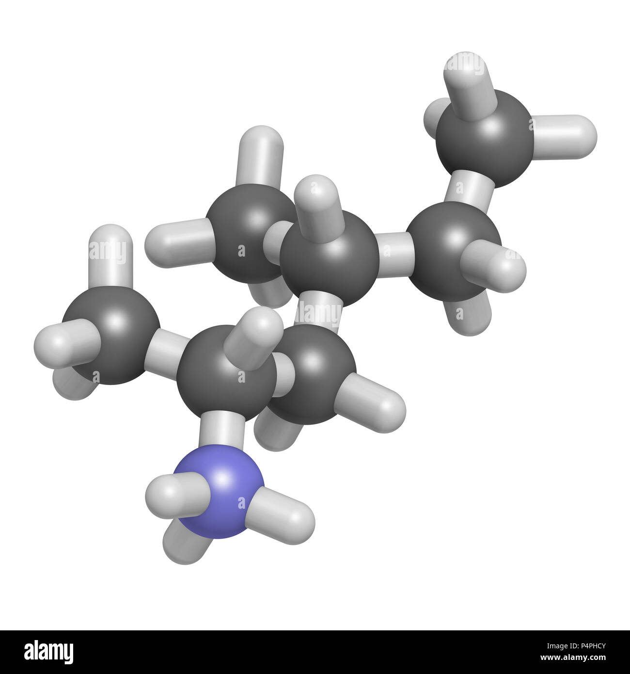 Methylhexanamine (dimethylamylamine, DMAA) stimulant molecule. 3D ...