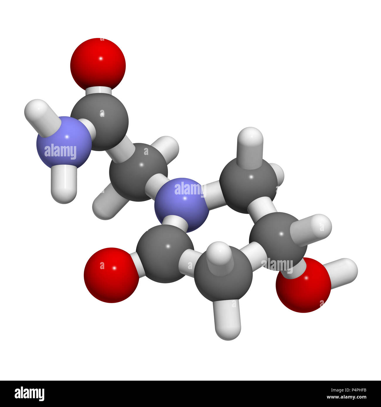 Oxiracetam nootropic drug molecule. 3D rendering. Atoms are represented ...