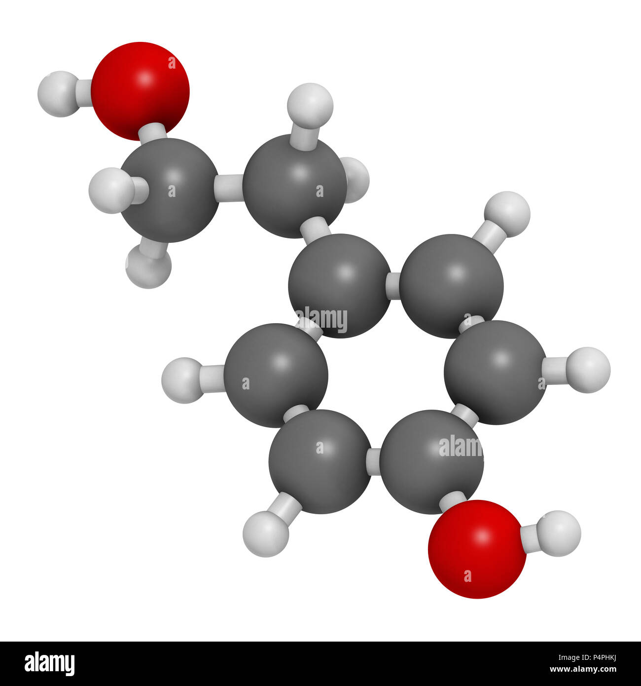 Tyrosol olive oil antioxidant molecule. 3D rendering. Atoms are ...