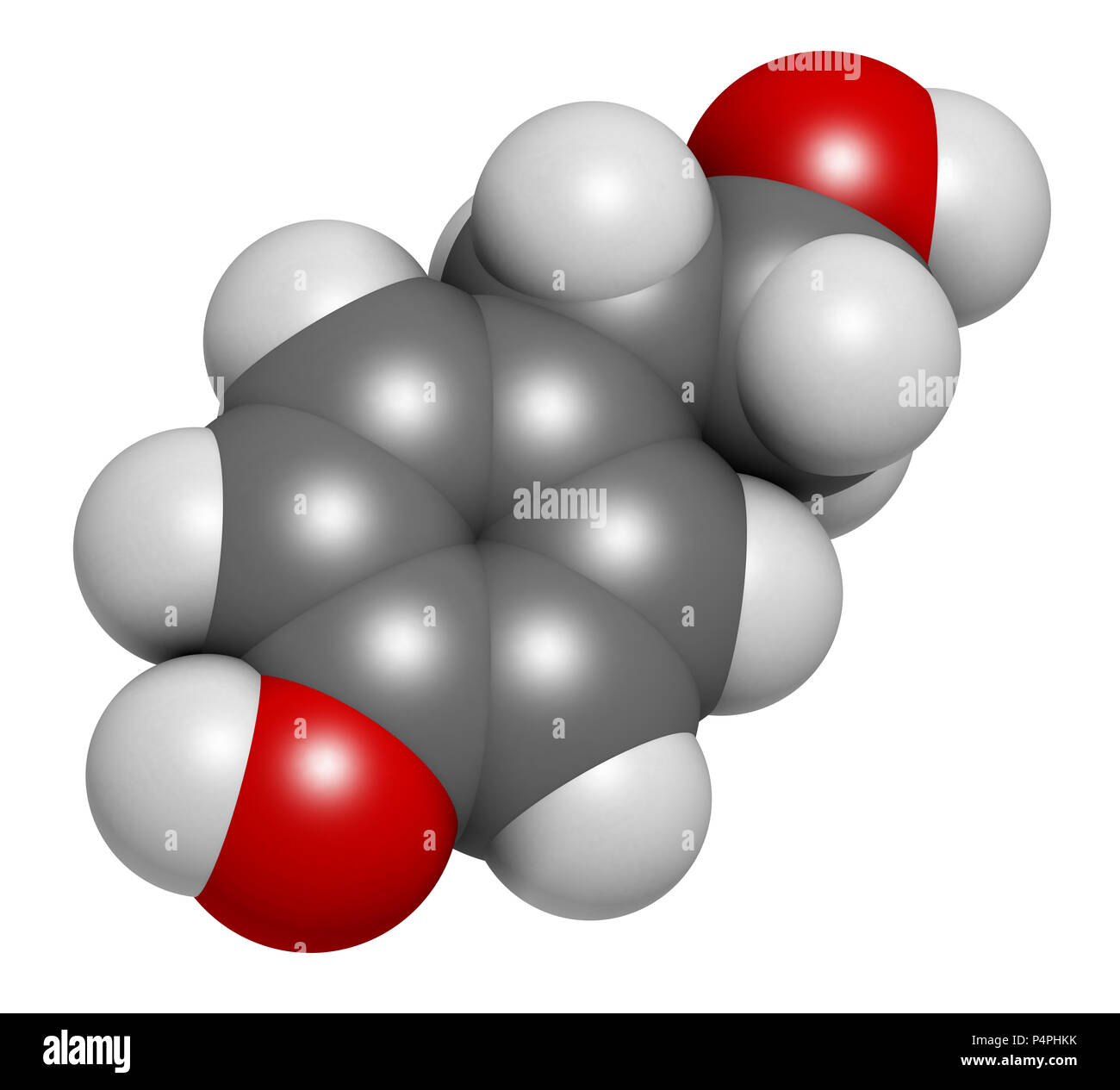 Tyrosol olive oil antioxidant molecule. 3D rendering. Atoms are ...