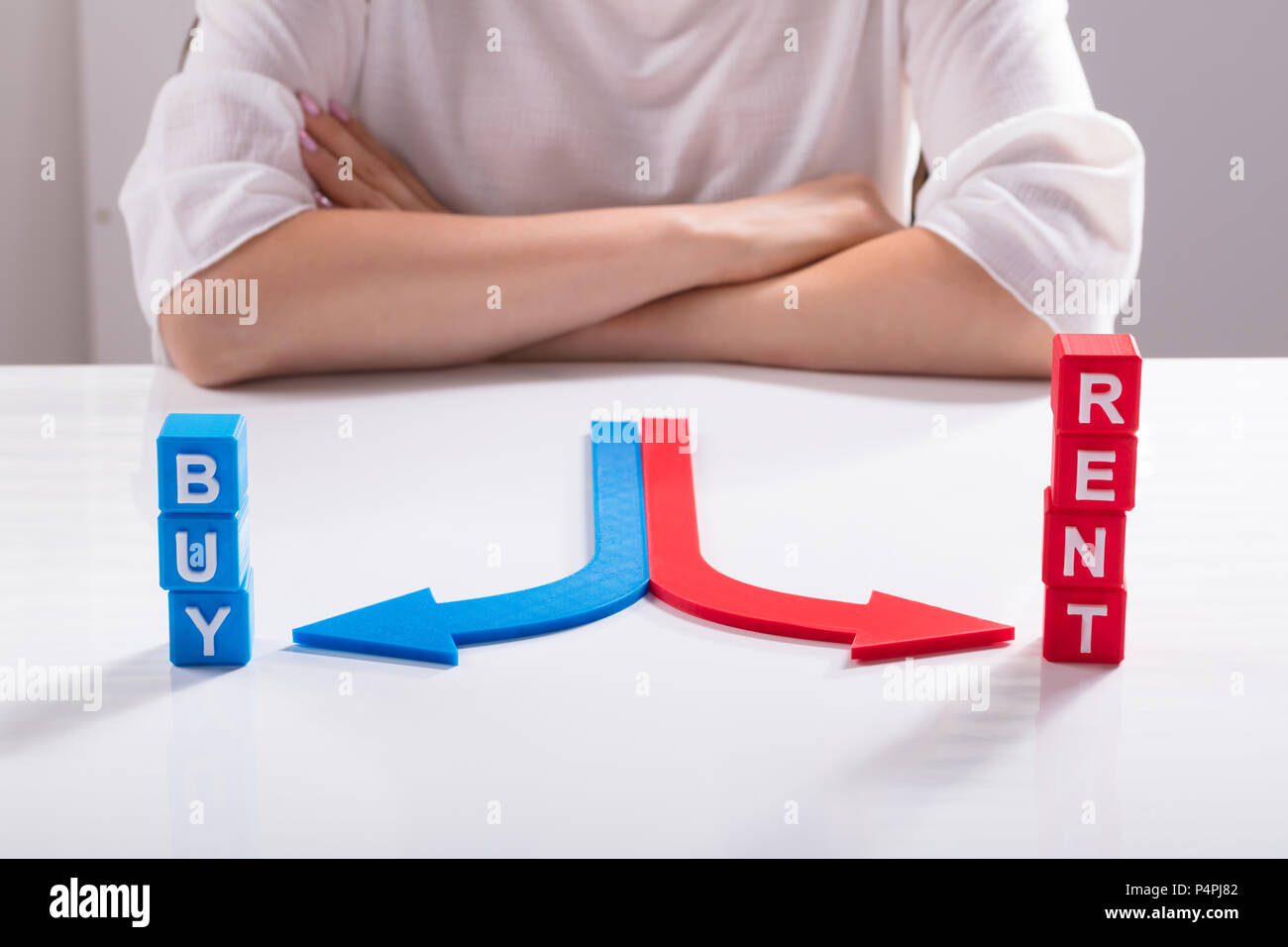 Red And Blue Arrows Showing Cubic Blocks With Rent And Buy Directions ...