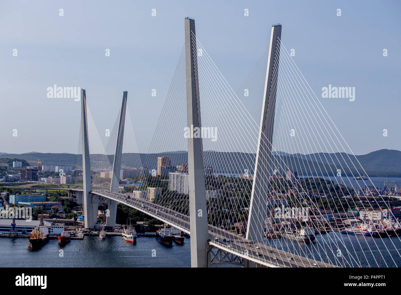 View of the Golden Bridge built across the Golden Horn Bay. Russia ...