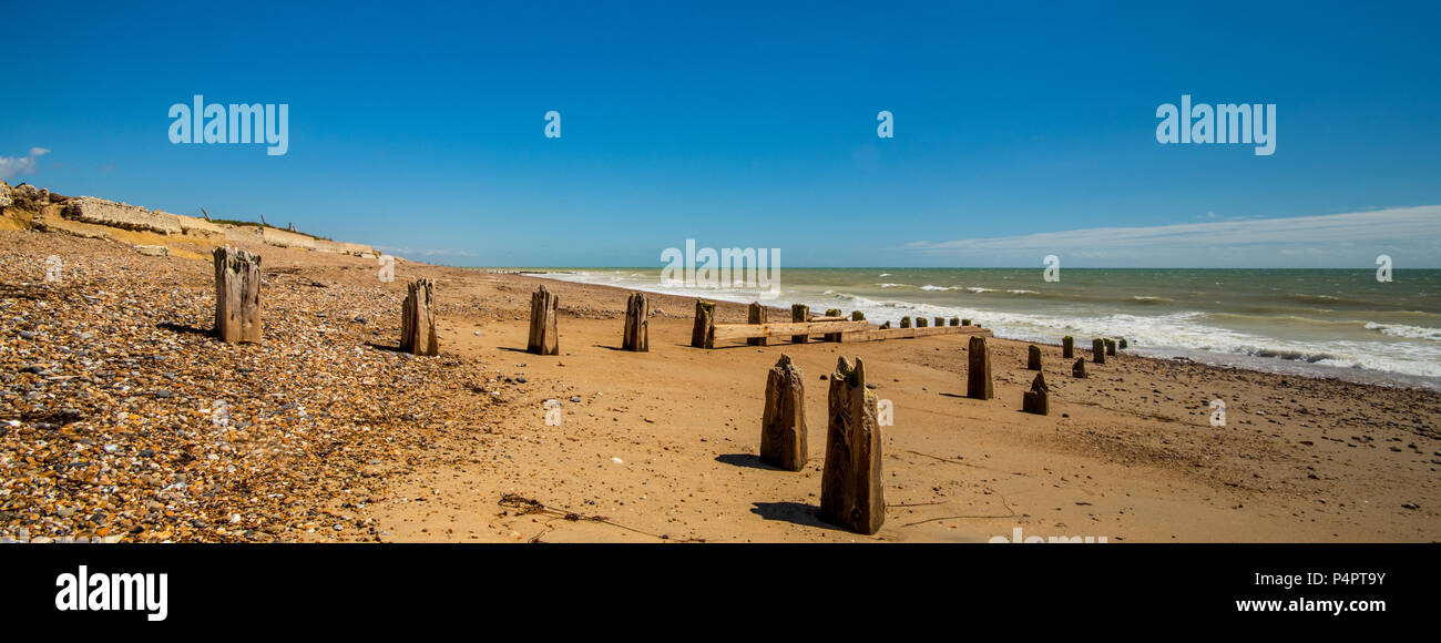 Beachscape through the groines (groynes) at the beach at Elmer Sands ...