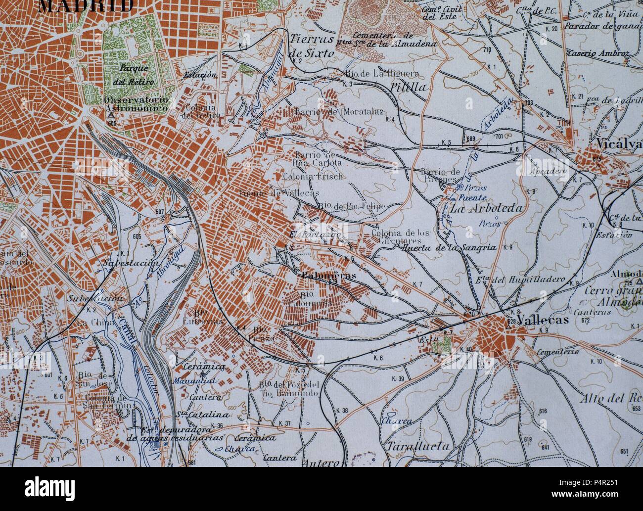 MAPA DE MADRID Y ALREDEDORES 1962-DET EXTRARRADIO:OBSERVATORIO,VALLECAS ...