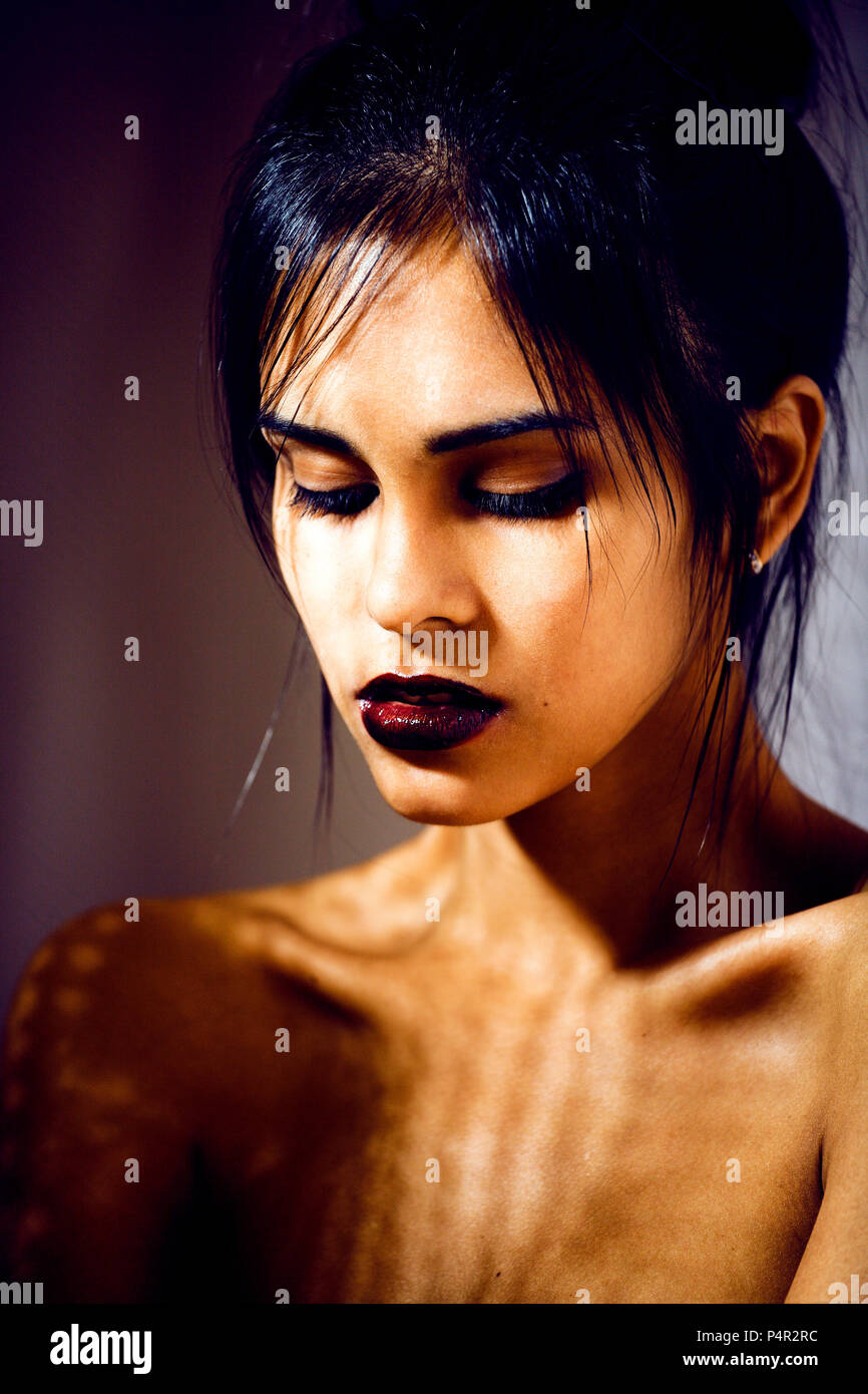 beauty latin young woman in depression, hopelessness look, fashion ...