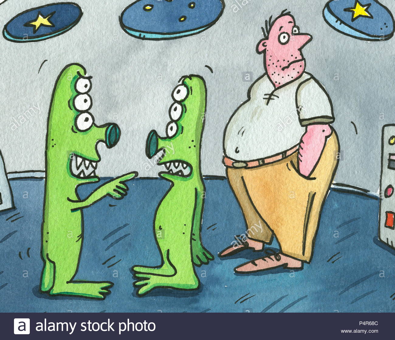 Cartoon Illustration Funny Alien Spaceship Stock Photos & Cartoon ...