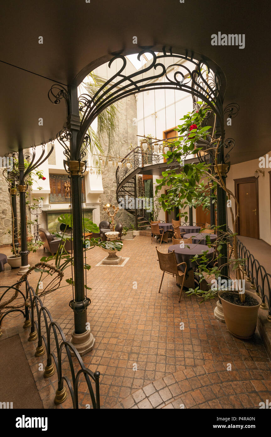 Georgia, Tbilisi, Old Town, Hotel Mtebi, interior courtyard Stock Photo ...