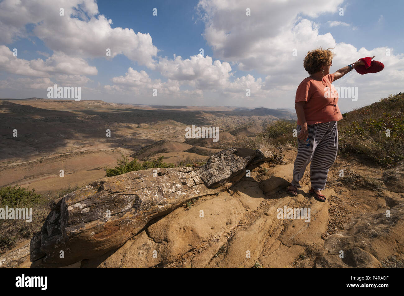 Georgia, David Gareja monastery complex, landscape view from Udabno ...