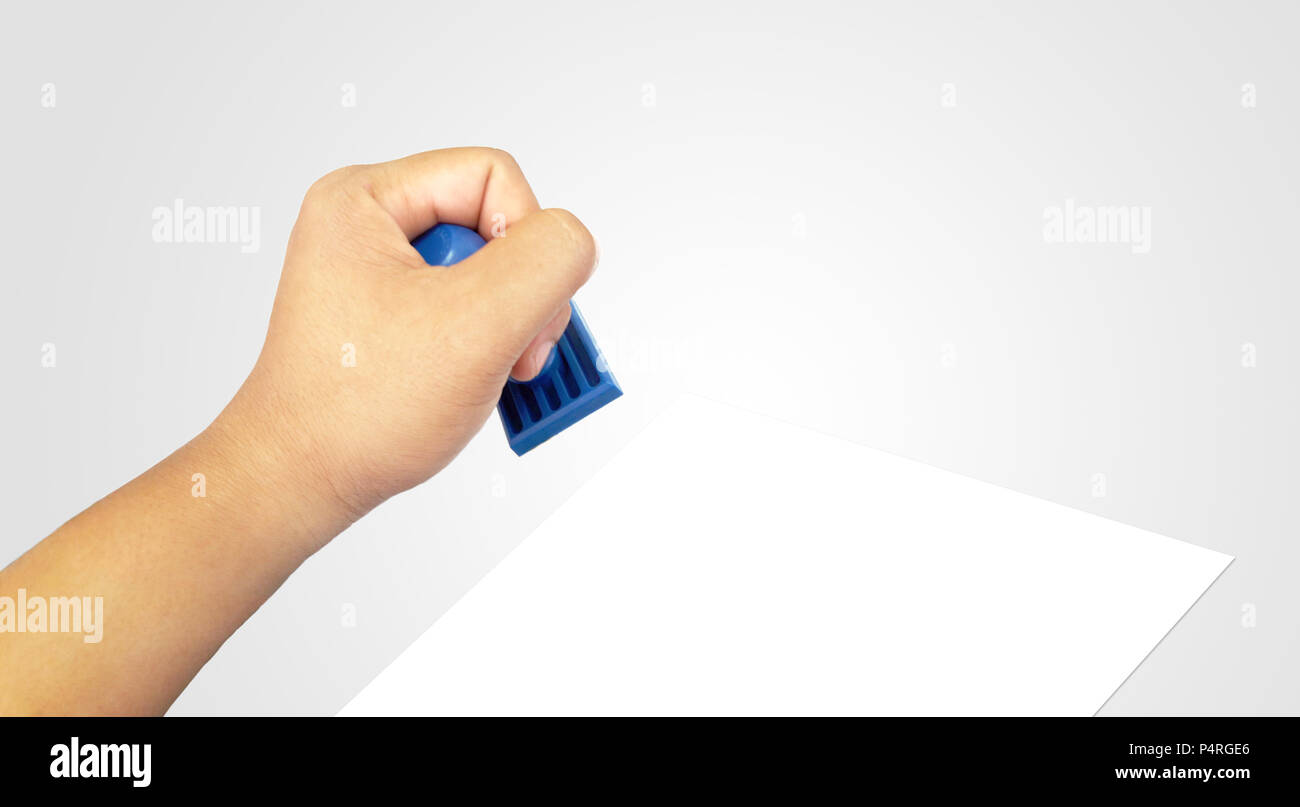 The blue rubber stamp is going to be printed on white paper Stock Photo ...