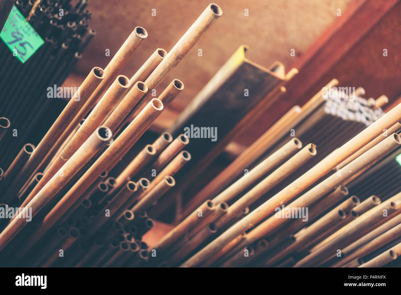 Rows of Steel Round Bar storage and stacking in the warehouse for ...