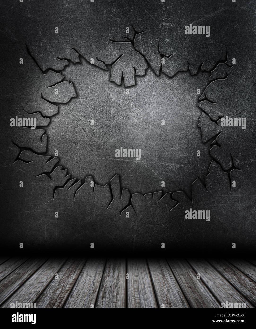 Grunge room interior with cracked metal wall Stock Photo - Alamy