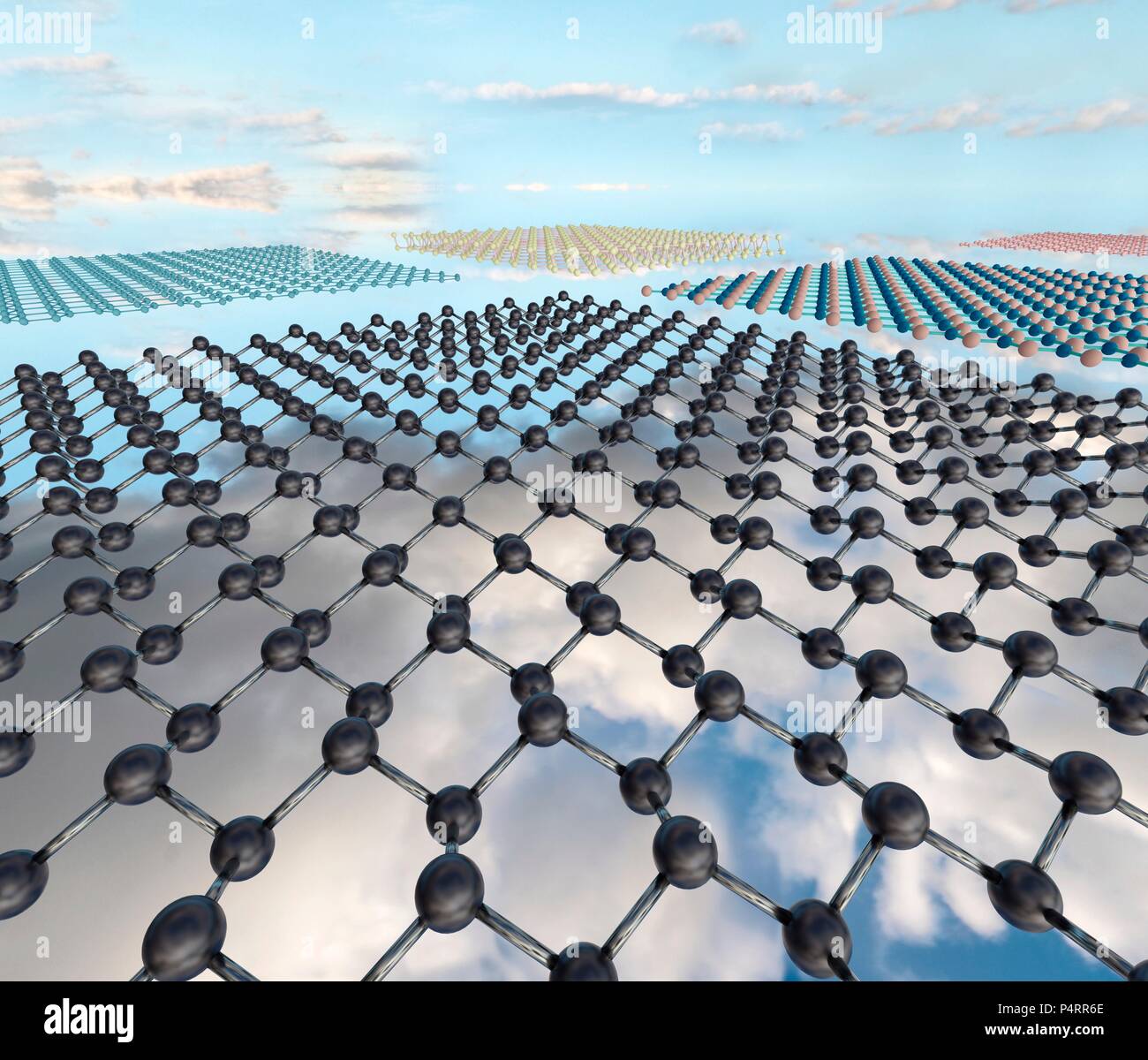 Computer illustration of molecular models of various two-dimensional ...