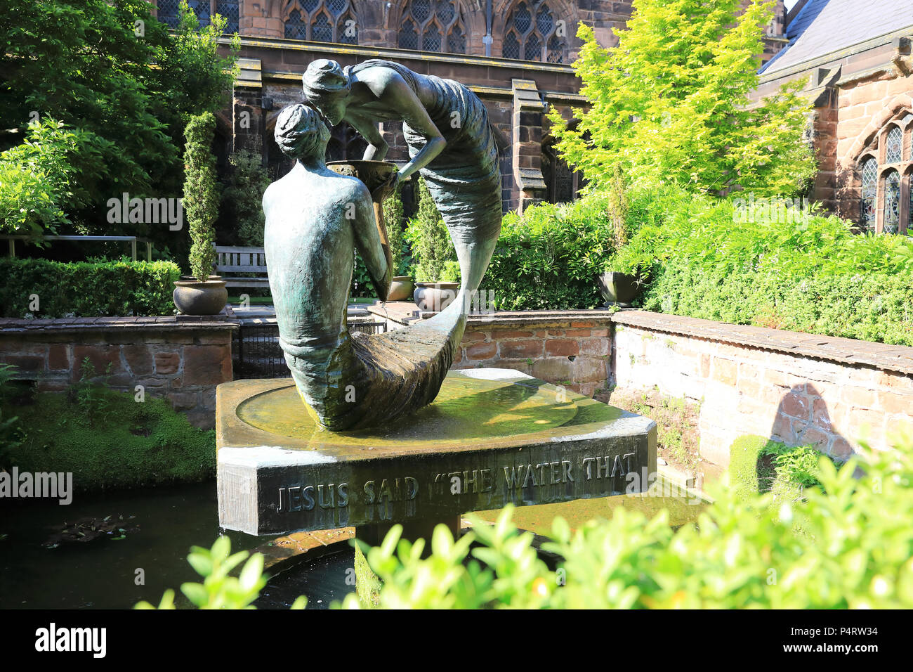 The garden in the cloisters of historical Chester Cathedral, NW England ...