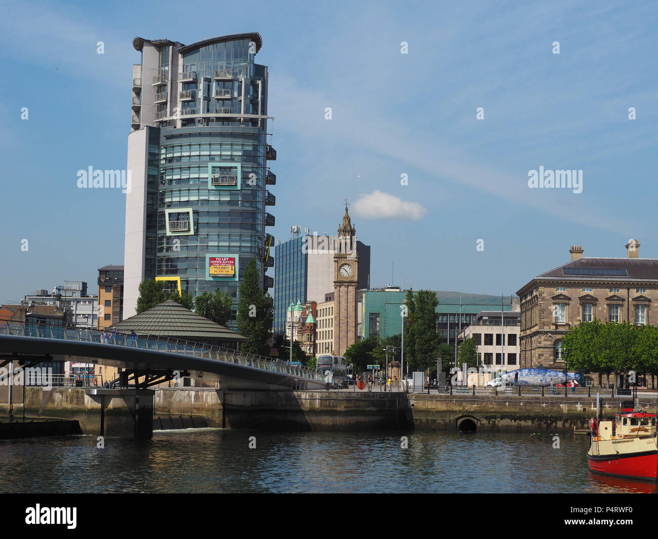 BELFAST, UK - CIRCA JUNE 2018: Panoramic view of River Lagan Stock ...