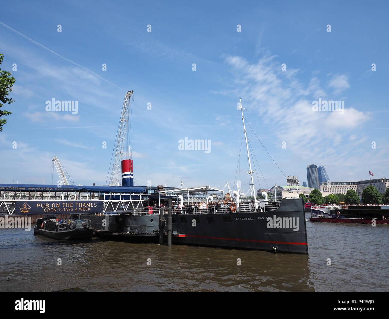 LONDON, UK - CIRCA JUNE 2018: Floating Pub on the Thames on PS ...