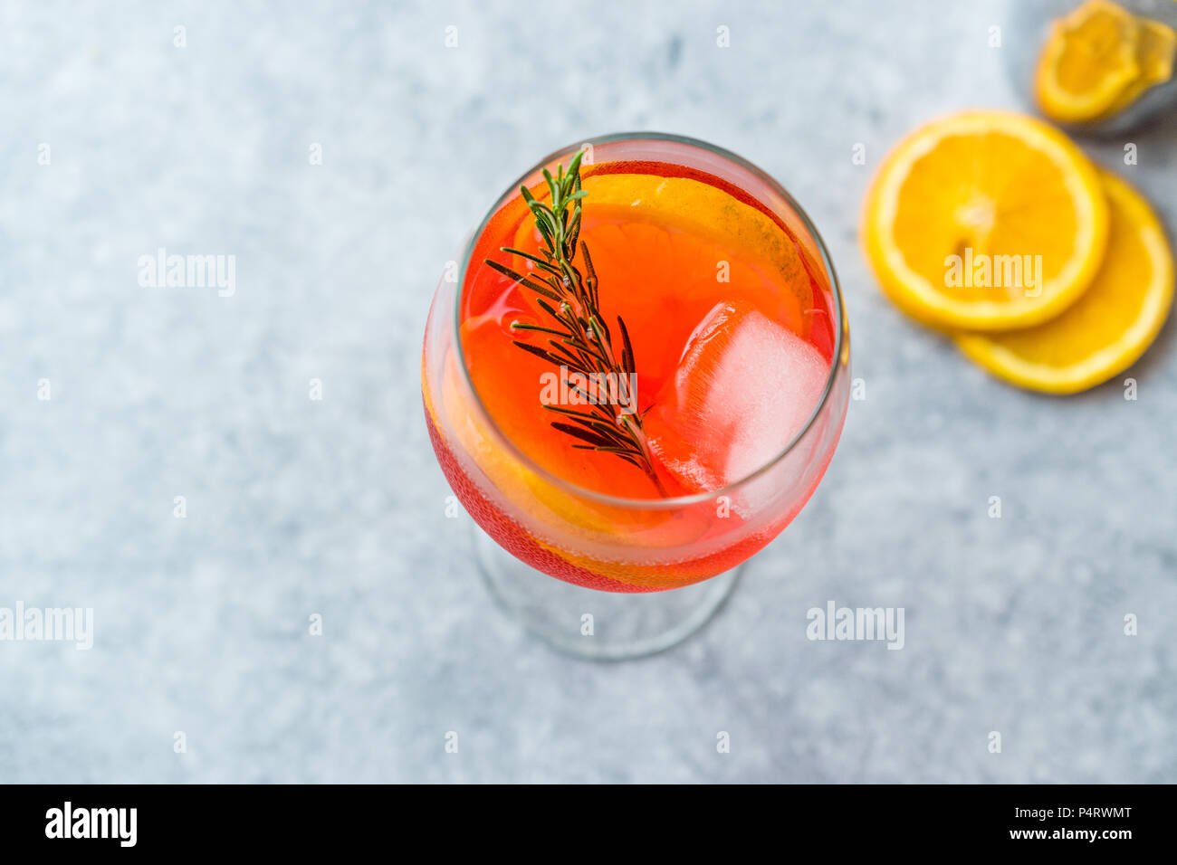Aperol Spritz Cocktail with Orange Slice, Rosemary and Ice. Alcoholic ...