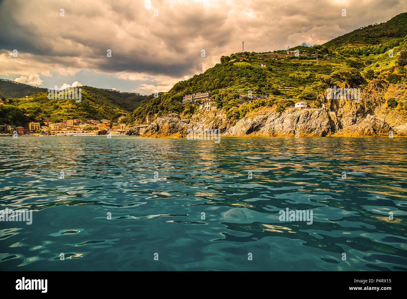 view from open sea of Italian sea town Stock Photo - Alamy