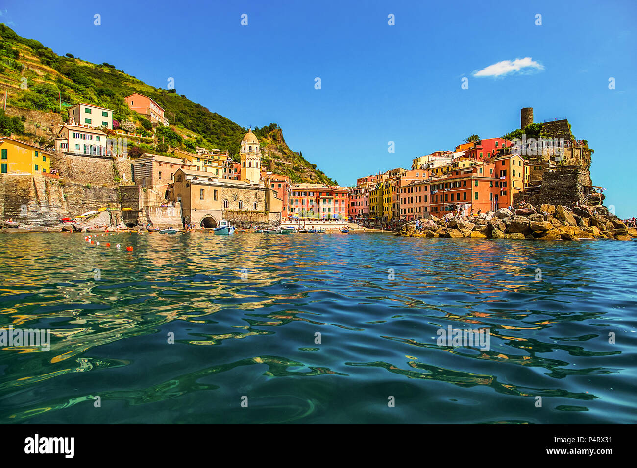 view from open sea of Italian sea town Stock Photo - Alamy