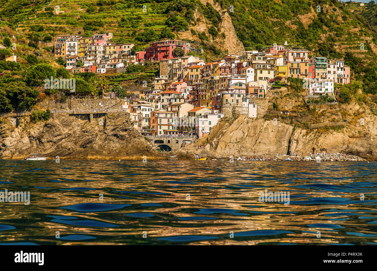 view from open sea of Italian sea town Stock Photo - Alamy