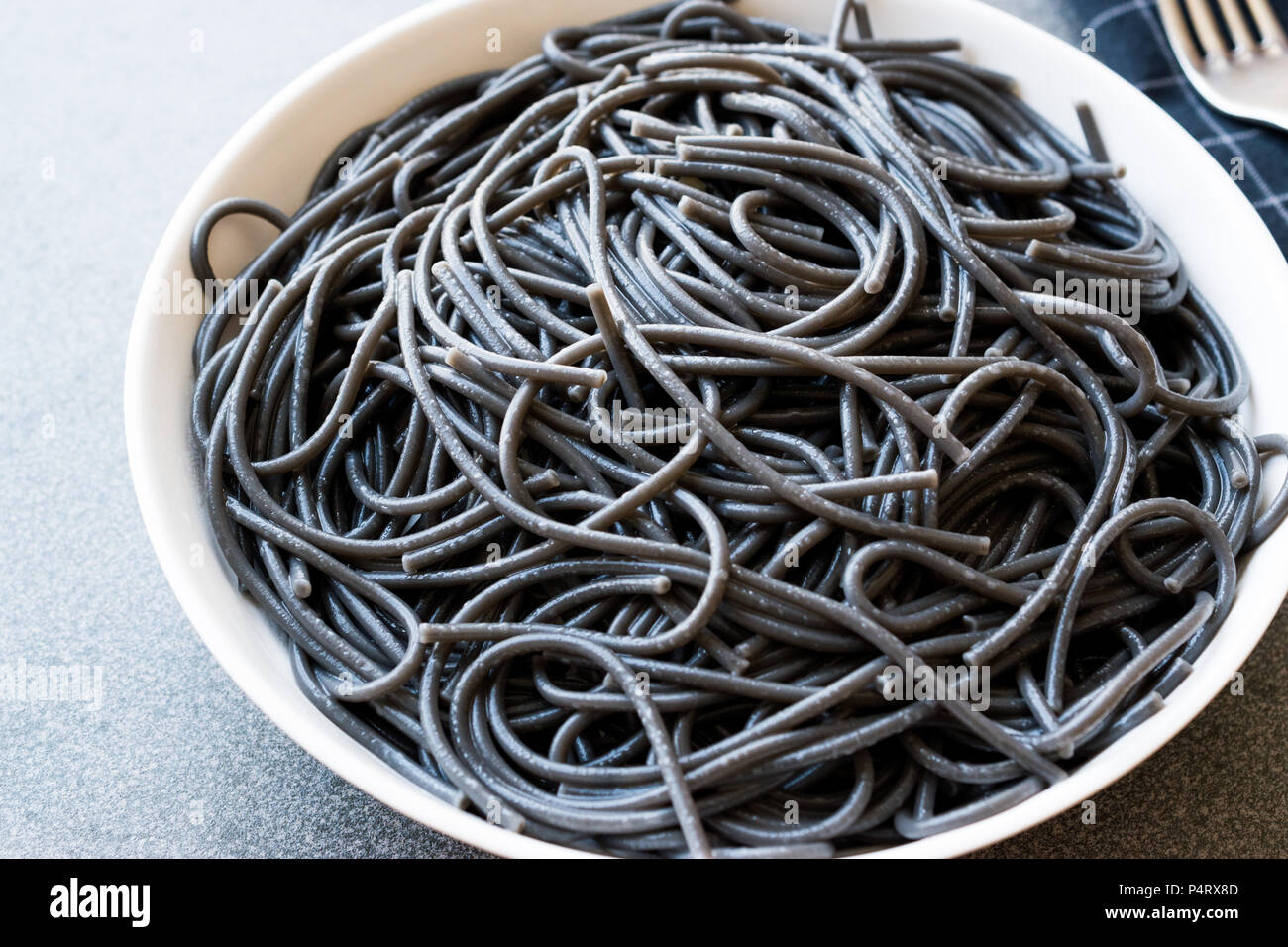 Black Spaghetti Pasta Flavored with Squid ink Cuttlefish or Inkfish ...