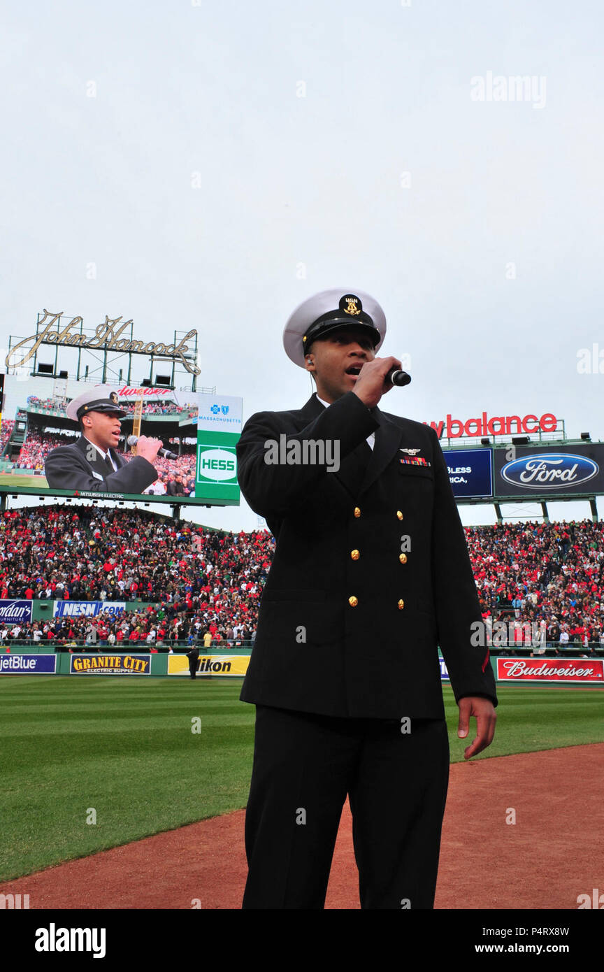 BOSTON, MA (April 8, 2011) Musician 1st Class Cory Parker sings "God ...