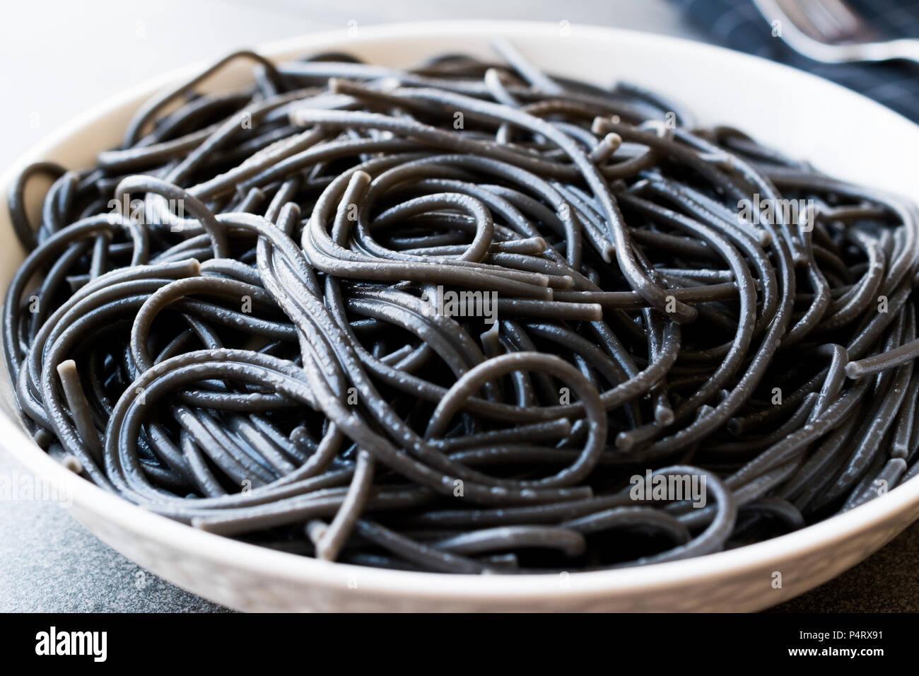 Black Spaghetti Pasta Flavored with Squid ink Cuttlefish or Inkfish ...