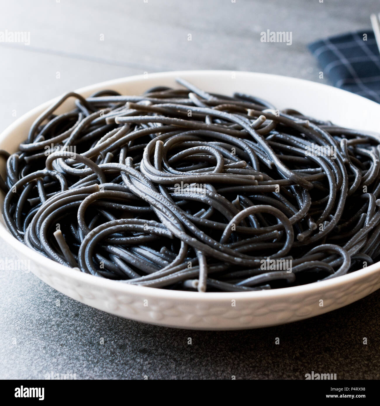 Black Spaghetti Pasta Flavored with Squid ink Cuttlefish or Inkfish ...